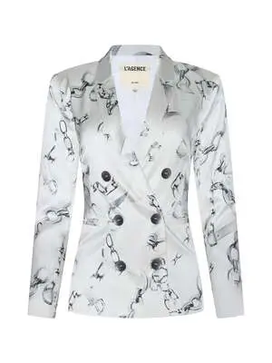 L'Agence Colin Silk Blazer - Ivory/grey Medium Faded Chain