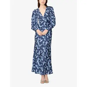 OMNES Swan Print Satin Maxi Dress