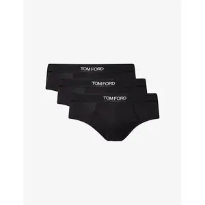 TOM FORD Mid-rise Branded Pack Of Two Stretch-cotton Briefs - Black