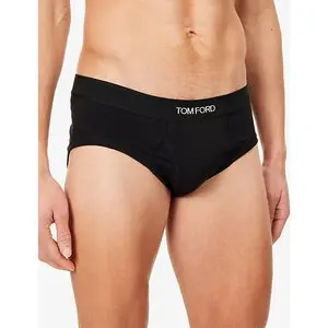 TOM FORD Mid-rise Branded Pack Of Two Stretch-cotton Briefs - Black