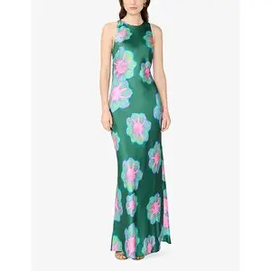 OMNES Jai Floral-print Satin Maxi Dress - Forest Green