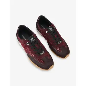 Kurt Geiger Floral Beaded Mesh Trainers - Wine