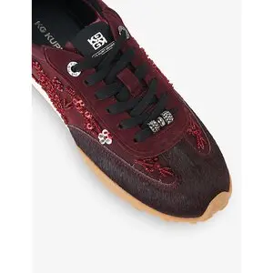 Kurt Geiger Floral Beaded Mesh Trainers - Wine