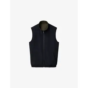 Eton Reversible Zip-up Stretch Wool-blend Gilet - Navy Blue