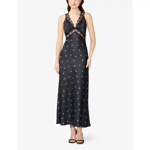 OMNES Aurelia Floral-print Satin Maxi Dress - Black