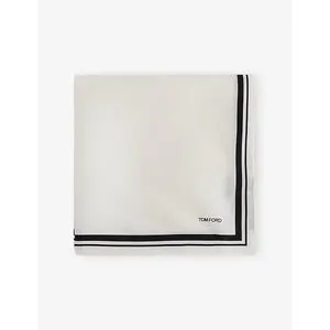 TOM FORD Frame Logo Silk Pocket Square - Optical White