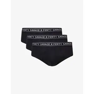 SAVAGE X FENTY Classic Branded Pack Of Three Cotton-jersey Briefs Xxl - Caviar