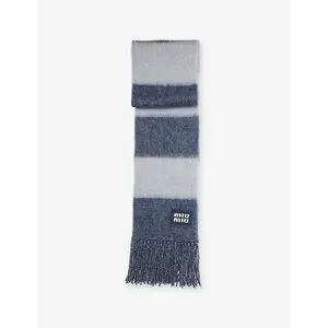 Miu Miu Striped Logo-patch Wool-blend Scarf - Blu+cielo