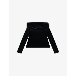 OMNES Rose-appliqué Stretch-velvet Top