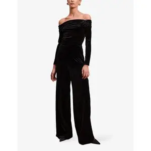 OMNES Rose-appliqué Stretch-velvet Top