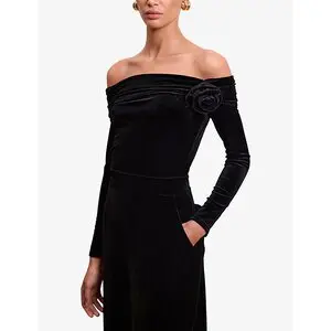 OMNES Rose-appliqué Stretch-velvet Top