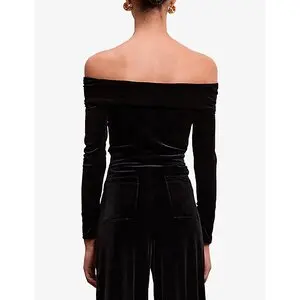 OMNES Rose-appliqué Stretch-velvet Top