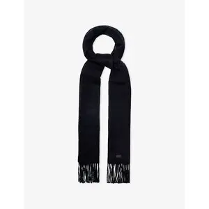Eton Fringed Two-face Cashmere Scarf - Navy Blue