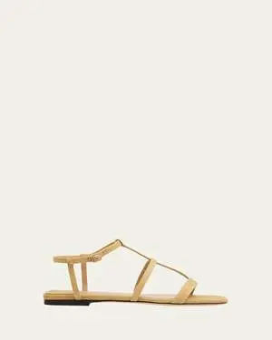 JIMMY CHOO Gwyn Canvas Flat Sandals - Camel