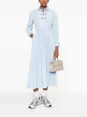 Maje Pleated Maxi Dress With Lace-up Neck - Blue
