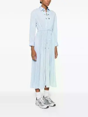 Maje Pleated Maxi Dress With Lace-up Neck - Blue