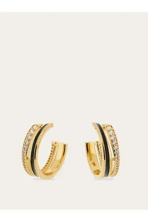FERRAGAMO Crystal And Lacquer Hoop Earrings - Black