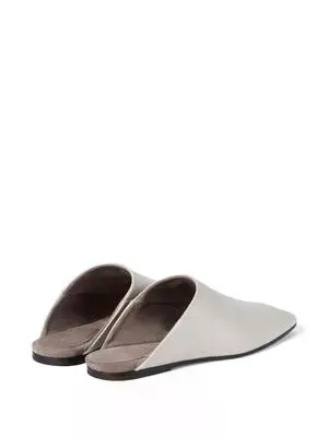Brunello Cucinelli Square-toe Leather Flat Mules - Grey