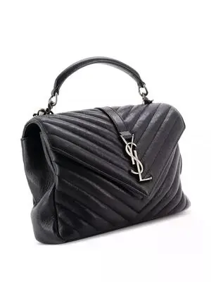 Saint Laurent Monogram College Bag Matelasse Chevron Leather Medium - Black