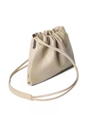 Brunello Cucinelli Leather Shoulder Bag With Monili Detail - Neutrals