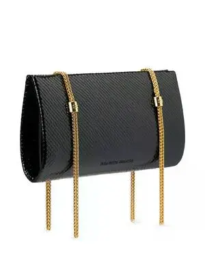 Elisabetta Franchi Python Textured Clutch With Chain Detail - Black