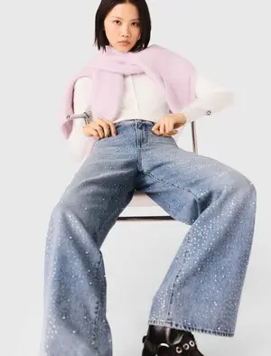 Maje Wide-leg Rhinestone Embellished Jeans