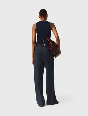 Maje Rib Knit Tank Top With Logo Embroidery - Navy