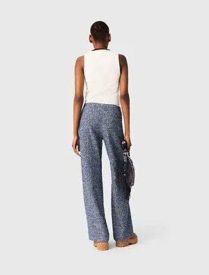 Maje Cotton Tweed Wide-leg Trousers - Navy