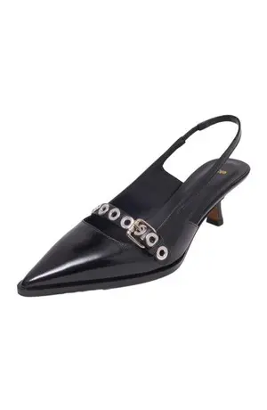 Maje Leather Slingback Pumps With Eyelet Strap