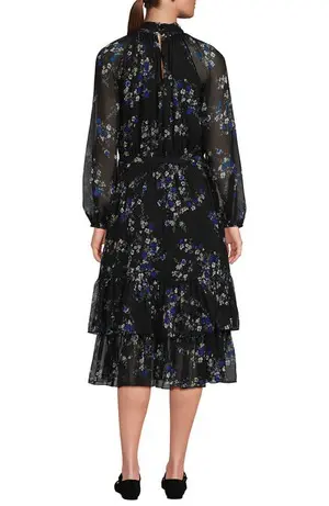 LANDS' END Crinkle Chiffon Ruffle Dress - Black/lapis Fall Floral