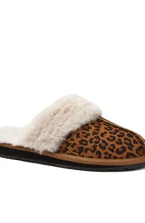 LANDS' END Suede Furry Lined Slippers - Leopard Multi