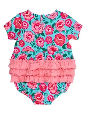 RUFFLEBUTTS Knit Bow Bubble Romper - Bright Blossoms