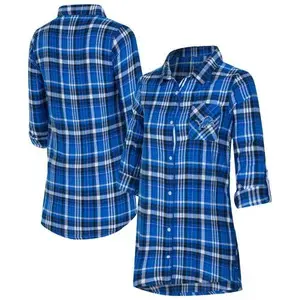 CONCEPTS SPORT Detroit Lions Laney Plaid Tri-blend Full-button Nightshirt - Blue