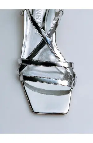 Marion Parke Sabine Mirrored Leather Flat Sandal - Silver
