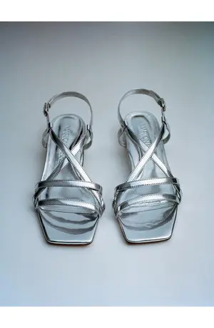 Marion Parke Sabine Mirrored Leather Flat Sandal - Silver