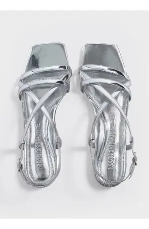 Marion Parke Sabine Mirrored Leather Flat Sandal - Silver