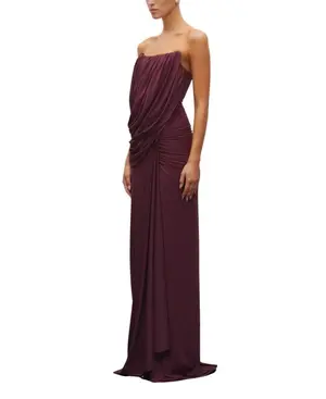 HEIRESS BEVERLY HILLS Gathered Drape Gown - Mauve Wine