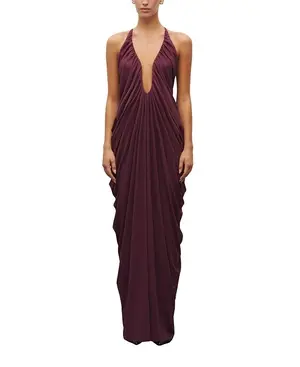 HEIRESS BEVERLY HILLS Draped Halter Gown - Mauve Wine