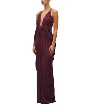HEIRESS BEVERLY HILLS Draped Halter Gown - Mauve Wine