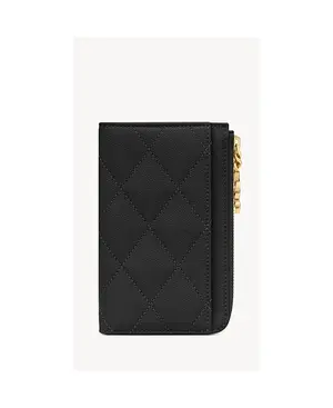 Saint Laurent Cassandre Bijou Zip Card Case In Grain De Poudre Leather - Black