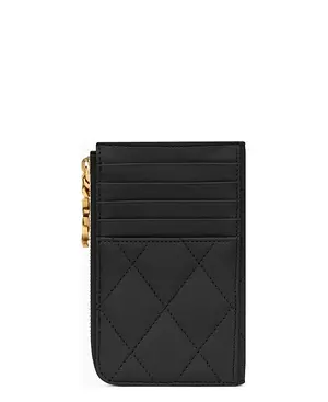 Saint Laurent Cassandre Bijou Zip Card Case In Grain De Poudre Leather - Black