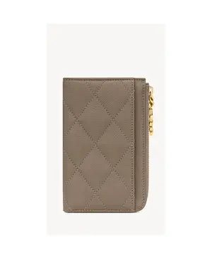 Saint Laurent Cassandre Bijou Zip Card Case In Grain De Poudre Leather - Light Taupe