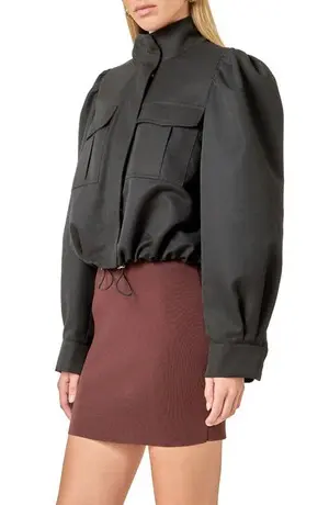 English Factory Crop Bomber Jacket - Black