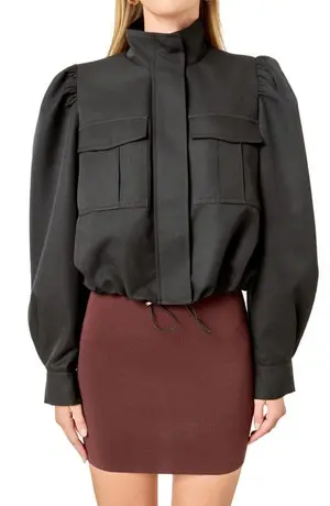 English Factory Crop Bomber Jacket - Black