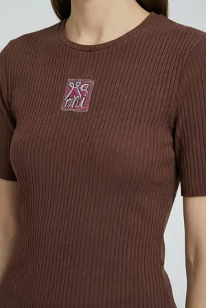 Marni T-shirt With Embroidered Logo - Brown