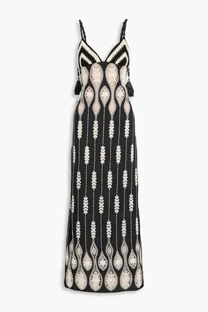 Johanna Ortiz Leaving Tradition Tasseled Crocheted Lace Maxi Dress - Black