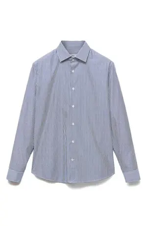 Mango Slim Fit Pinstripe Cotton Button-up Shirt - Blue