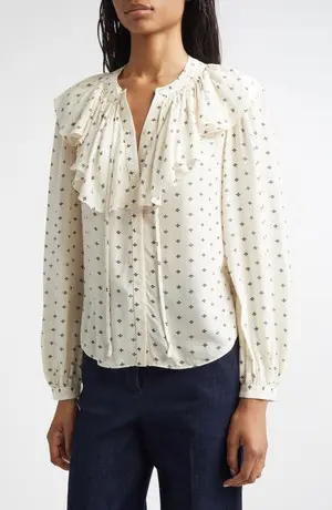 Veronica Beard Gomez Ruffle Print Shirt