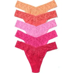 Hanky Panky Matchbox Assorted 5-pack Original Rise Thongs - Florence/coral/rose/pink