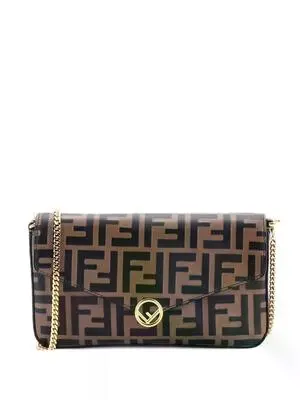 Fendi Envelope On Chain Zucca Embossed Clutch Bag - Brown